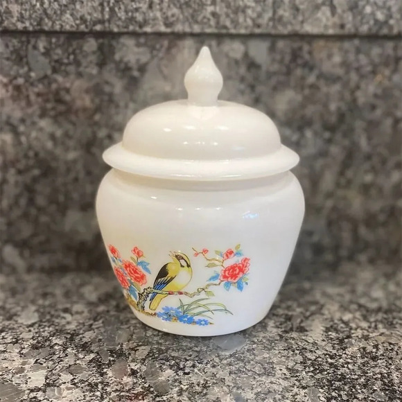 Avon | Other | Vintage Avon Milk Glass Ginger Jar With Floral And Bird ...